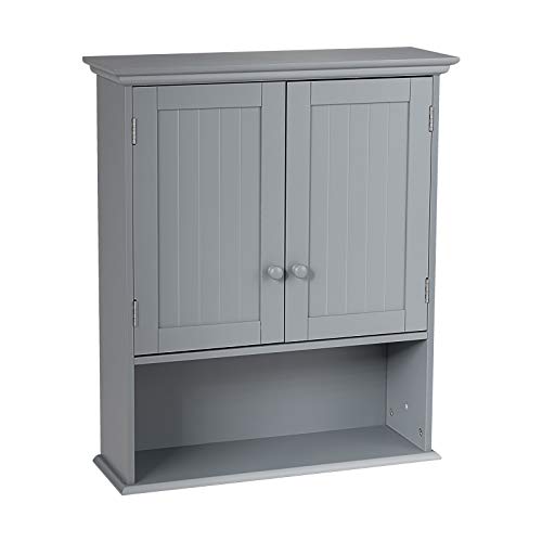 GLACER 2-Door Bathroom Medicine Cabinet, Hanging Sorage Cabinet with Open Shelf, Kitchen Laundry Wall Cabinet with Adjustable Shelf, 23.5 x 8 x 28 inches (Grey)