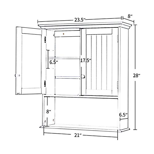 GLACER 2-Door Bathroom Medicine Cabinet, Hanging Sorage Cabinet with Open Shelf, Kitchen Laundry Wall Cabinet with Adjustable Shelf, 23.5 x 8 x 28 inches (Grey)