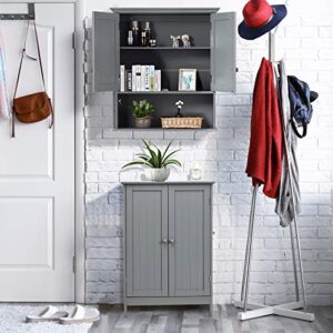 GLACER 2-Door Bathroom Medicine Cabinet, Hanging Sorage Cabinet with Open Shelf, Kitchen Laundry Wall Cabinet with Adjustable Shelf, 23.5 x 8 x 28 inches (Grey)