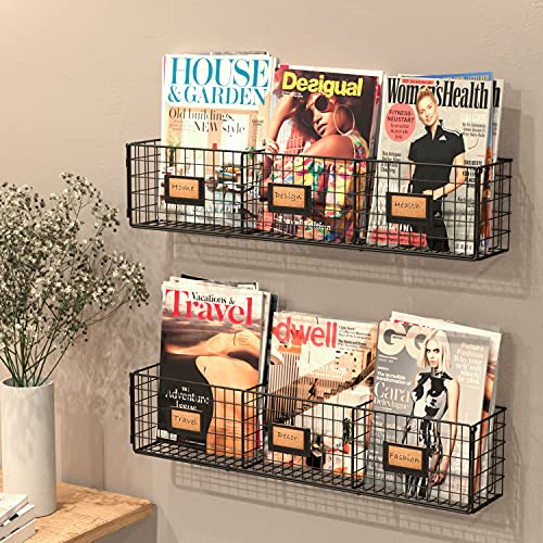 Wall35 Amalfi Bathroom Organizer Over The Toilet Storage Basket Set of 2, Hair Tools Organize Baskets, Black Wire Basket