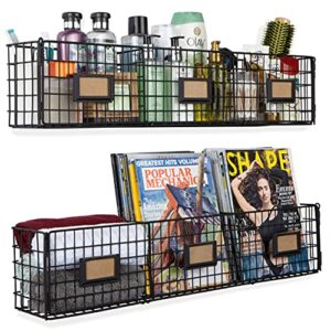 Wall35 Amalfi Bathroom Organizer Over The Toilet Storage Basket Set of 2, Hair Tools Organize Baskets, Black Wire Basket