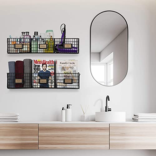 Wall35 Amalfi Bathroom Organizer Over The Toilet Storage Basket Set of 2, Hair Tools Organize Baskets, Black Wire Basket