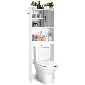 giantex over-the-toilet space-saving storage cabinet - 4-tier freestanding bathroom organizer with open shelves & door, toilet storage rack for bathroom, laundry, balcony, white