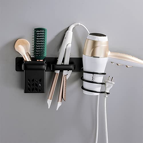 Hair Dryer Holder Wall Mounted, Blow Dryer Rack Holder, Bathroom Bedroom Hair Styling Beauty Care Tools Organizer Storage Basket for Flat Iron, Curling Wand, Hair Straightener (Black)