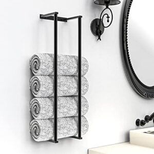 kasxerku towel racks for bathroom wall mounted, stainless steel bath towel holder wall towel rack for rolled towels, modern small space bathroom towel storage, frosted black bathroom organizer