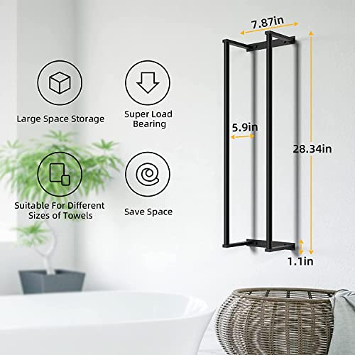 Kasxerku Towel Racks for Bathroom Wall Mounted, Stainless Steel Bath Towel Holder Wall Towel Rack for Rolled Towels, Modern Small Space Bathroom Towel Storage, Frosted Black Bathroom Organizer