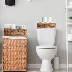 Toilet Paper Basket Natural Woven Bathroom Storage Organizer Basket Wicker Decorative Toilet Roll Holder Tank Basket(Water Hyacinth)