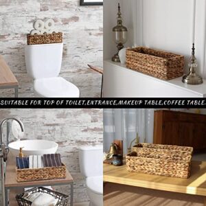 Toilet Paper Basket Natural Woven Bathroom Storage Organizer Basket Wicker Decorative Toilet Roll Holder Tank Basket(Water Hyacinth)