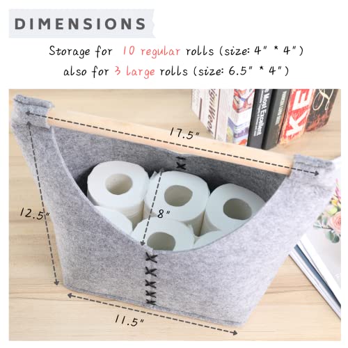 Toilet Paper Holder Storage Basket with Wooden Handle for Bathroom, Table Free Standing Basket for Yarn Storage, Organizing Magazines, Towels, Blankets, Toys