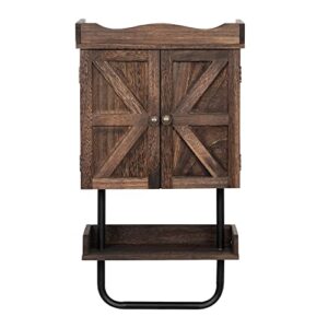 sardoxx bathroom hanging wall cabinet, rustic wall mounted medicine cabinet large capacity with 2 barn door, towel bar, saving space for bathroom, kitchen, living room, 29"x 16", burning wood color