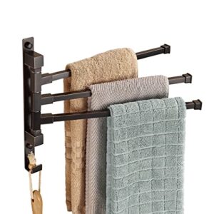 wolibeer bronze towel bar,swivel towel rack 3 arm oil rubbed towel holder with hooks rustic bathroom towel hanger stainless steel bath accessories wall mounted