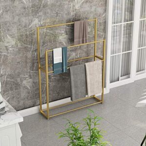 modern floor free standing towel rack bathroom 4-bar towel holder stands with rust-resistant finish gold towel rails to hang towels clothing and more