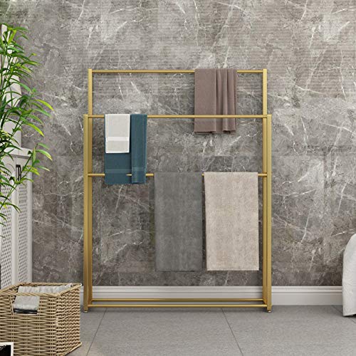 Modern Floor Free Standing Towel Rack Bathroom 4-Bar Towel Holder Stands with Rust-Resistant Finish Gold Towel Rails to Hang Towels Clothing and More