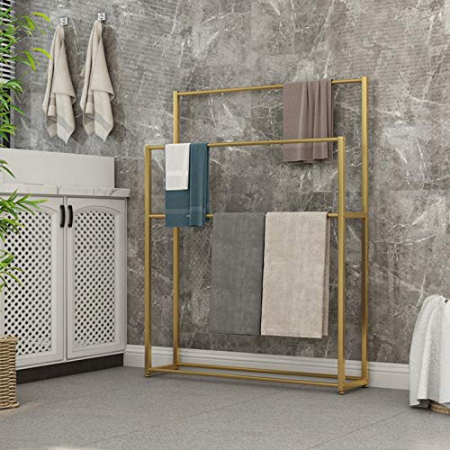 Modern Floor Free Standing Towel Rack Bathroom 4-Bar Towel Holder Stands with Rust-Resistant Finish Gold Towel Rails to Hang Towels Clothing and More