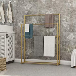 Modern Floor Free Standing Towel Rack Bathroom 4-Bar Towel Holder Stands with Rust-Resistant Finish Gold Towel Rails to Hang Towels Clothing and More