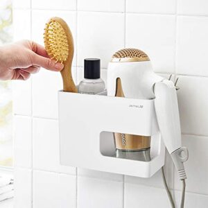 JOMOLA Hair Dryer Holder Adhesive Hair Styling Tool Organizer Bathroom Organizer Under Sink for Blow Dryer Storage Basket Wall Mounted for Cabinet Door White