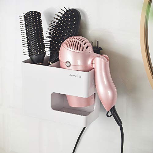 JOMOLA Hair Dryer Holder Adhesive Hair Styling Tool Organizer Bathroom Organizer Under Sink for Blow Dryer Storage Basket Wall Mounted for Cabinet Door White