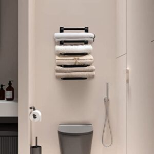 EAPC Towel Racks for Bathroom, Towel Rack Wall Mounted with 2 Towel Hooks, Adhesive No Drilling & Drilling Bathroom Towel Holder Organization Shelf for Washcloths Hand or Bath Towels