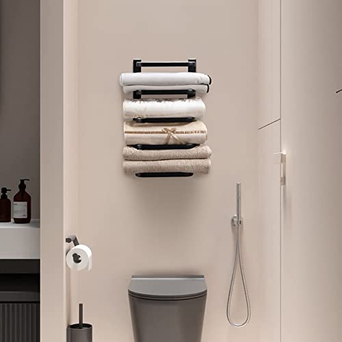 EAPC Towel Racks for Bathroom, Towel Rack Wall Mounted with 2 Towel Hooks, Adhesive No Drilling & Drilling Bathroom Towel Holder Organization Shelf for Washcloths Hand or Bath Towels