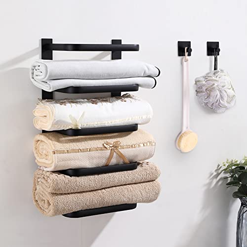 EAPC Towel Racks for Bathroom, Towel Rack Wall Mounted with 2 Towel Hooks, Adhesive No Drilling & Drilling Bathroom Towel Holder Organization Shelf for Washcloths Hand or Bath Towels