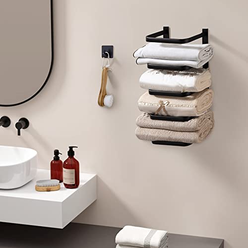 EAPC Towel Racks for Bathroom, Towel Rack Wall Mounted with 2 Towel Hooks, Adhesive No Drilling & Drilling Bathroom Towel Holder Organization Shelf for Washcloths Hand or Bath Towels