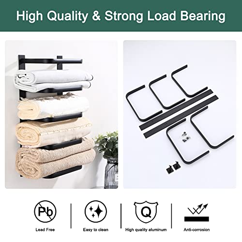 EAPC Towel Racks for Bathroom, Towel Rack Wall Mounted with 2 Towel Hooks, Adhesive No Drilling & Drilling Bathroom Towel Holder Organization Shelf for Washcloths Hand or Bath Towels