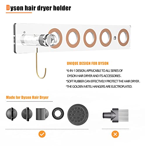 Hairdryer Holder for Dyson HD 08.01.02.03.04, Hole-Free Bracket Acrylic Hair Dryer Storage Bathroom Storage Care Tools (Clear)