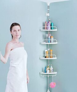 h&a strong shower storage caddy,sturdytension corner pole caddy,commercial grade rustproof bathroom bathtub adjustable corner rack ivory