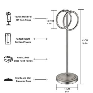 ZHKD 304 Stainless Steel Towel Rack Holder Stand with 2 Hanging Rings for Bathroom Vanity Countertops - Space Saving Hand Towel Holder,Chrome