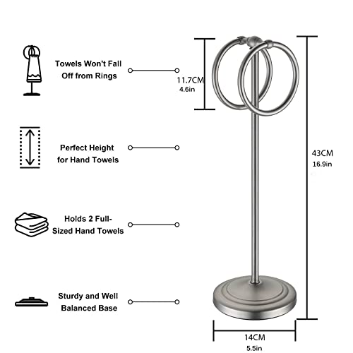 ZHKD 304 Stainless Steel Towel Rack Holder Stand with 2 Hanging Rings for Bathroom Vanity Countertops - Space Saving Hand Towel Holder,Chrome