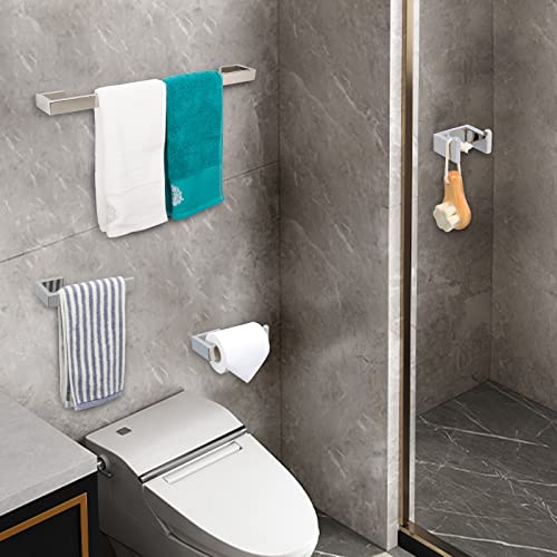 TocTen 24 Inch Bath Towel Rack + 4-Pcs Bathroom Hardware Set Stainless Steel Square Towel Rack Set - Include 16 Inch Towel Bar, Hand Towel Holder, Toilet Paper Holder, Robe Hook(Polish Chrome)