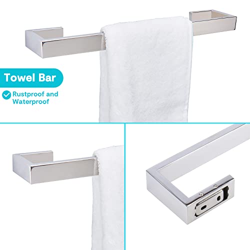 TocTen 24 Inch Bath Towel Rack + 4-Pcs Bathroom Hardware Set Stainless Steel Square Towel Rack Set - Include 16 Inch Towel Bar, Hand Towel Holder, Toilet Paper Holder, Robe Hook(Polish Chrome)