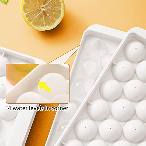 Ice Cube Tray, Round Ice Cube Trays for Freezer, Circle Ice Ball Maker Mold Making 1.2in X 99PCS Sphere Ice Chilling Cocktail Whiskey Coffee, 3 Pack Ice Trays with Lid & Bin & Ice tong & Scoop (White)