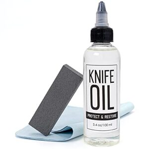 pugez knife oil rust eraser kit, extra large rust eraser, sword oil knife maintenance oil (3.4 oz) for carbon steel knives, protection ＆ lubricant knife care cleaning set, blade oil for knives