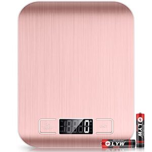 mik-nana food scale pink, 10kg/22lb digital kitchen scale weight grams and oz for baking and cooking, 1g/0.1oz precise graduation, easy clean stainless steel