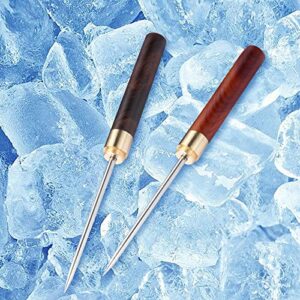 2 Pack Stainless Steel Ice Picks with Safety Cover, 9-inch Pick Tool for Breaking Ice, Non-slip Wooden Handle for Easy to Grip, for Kitchen, Bars, Bartender, Picnics, Camping, & Restaurant