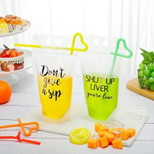 30 Sets Drink Pouches with Straws Colorful Adult Drink Bags Zipper Party Beverage Pouches Funny Drink Pouches Novelty Juice Party Pouches Translucent Stand-up Plastic Bags for Adults