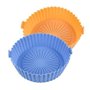 air fryer silicone pot 2 pack, reusable air fryer liner, fit 2-3 qt, air fryer oven accessories, flammable parchment liner replacement.(blue orange)