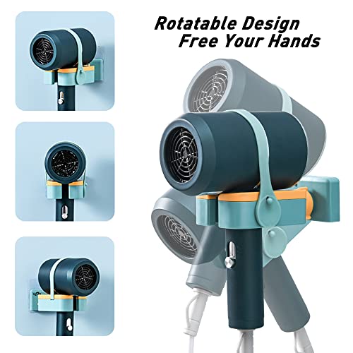 TangJZ 180-degree Rotatable Hair Dryer Holder, Hair Dryer Holder Wall Mounted, Bathroom Storage, Easy Installation and Convenient 1PC (Green with Yellow)