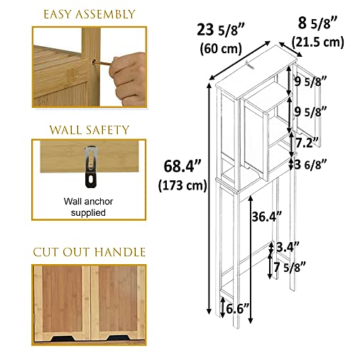 EVIDECO Mahe Free Standing Over The Toilet Space Saver Cabinet Bamboo