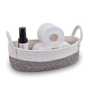 diy woven storage basket for toilet tank top, cotton rope organizing basket for bathroom farmhouse home decor,table, paper and counter 13.2"x6"x4.1" (white with beige)