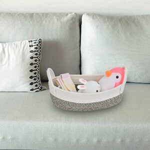 DIY Woven Storage Basket for Toilet Tank Top, Cotton Rope Organizing Basket for Bathroom Farmhouse Home Decor,Table, Paper and Counter 13.2"x6"x4.1" (White With Beige)