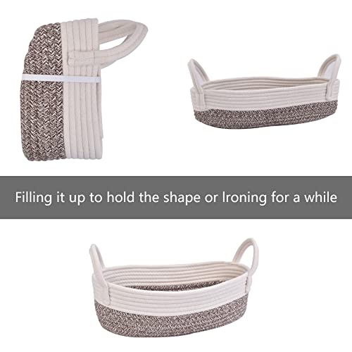 DIY Woven Storage Basket for Toilet Tank Top, Cotton Rope Organizing Basket for Bathroom Farmhouse Home Decor,Table, Paper and Counter 13.2"x6"x4.1" (White With Beige)