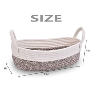 DIY Woven Storage Basket for Toilet Tank Top, Cotton Rope Organizing Basket for Bathroom Farmhouse Home Decor,Table, Paper and Counter 13.2"x6"x4.1" (White With Beige)