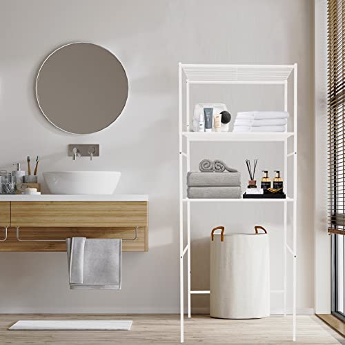 fusehome Over The Toilet Storage Rack, 3 Tier Over The Toilet Bathroom Organizer Shelf, Freestanding Space Saver Toilet Stands with 4 Hooks