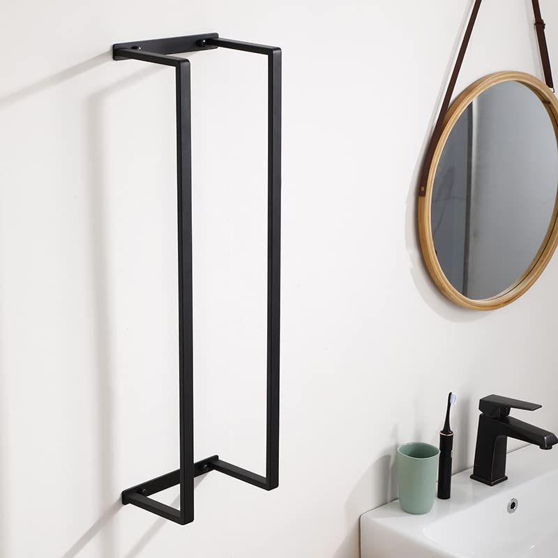 27.6'' Towel Rack, Stainless Steel Wall Mounted Towel Racks for Bathroom, Extra Long Towel Storage, Bath Towel Holder with Accessory Kit for Rolled Towel, Washcloths, Can Be Drilling or Not, Black