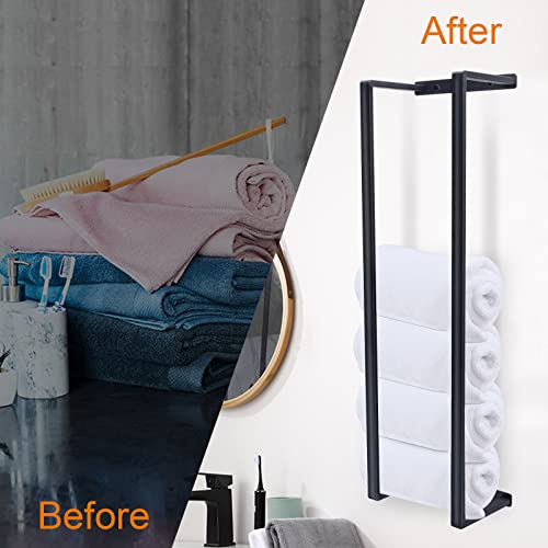 27.6'' Towel Rack, Stainless Steel Wall Mounted Towel Racks for Bathroom, Extra Long Towel Storage, Bath Towel Holder with Accessory Kit for Rolled Towel, Washcloths, Can Be Drilling or Not, Black