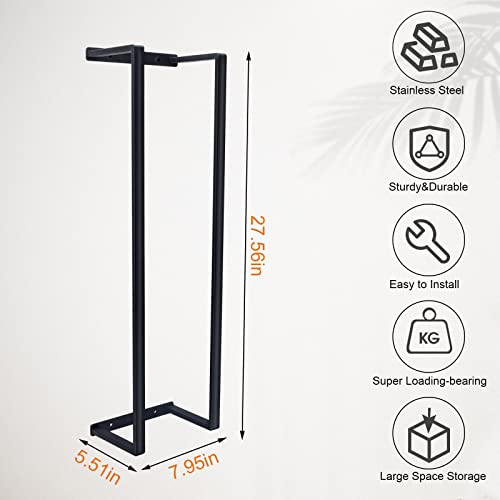 27.6'' Towel Rack, Stainless Steel Wall Mounted Towel Racks for Bathroom, Extra Long Towel Storage, Bath Towel Holder with Accessory Kit for Rolled Towel, Washcloths, Can Be Drilling or Not, Black