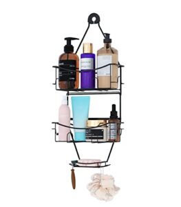 tarnaby hanging shower caddy, over shower head rustproof shower organizer with hooks for razor and bath ball brush (black)