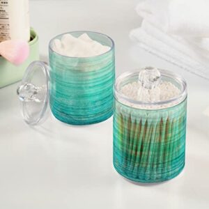 Grunge Turquoise Teal Wood Qtip Dispenser Apothecary Jars Farmhouse Green Bathroom Qtip Holder Storage Canister Plastic Jar 10 Oz for Cotton Ball Swab Round Pads Floss 2pcs